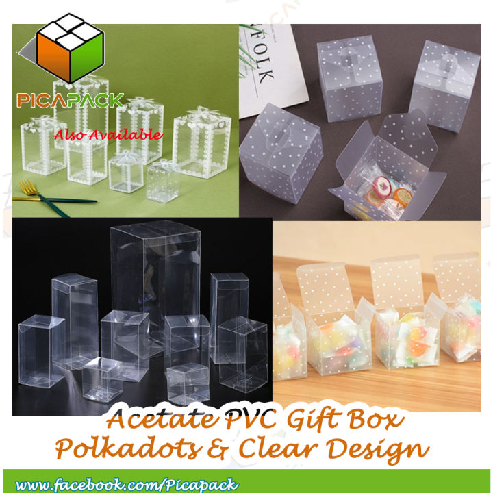 10pcs Acetate PVC Gift Box Polka & clear Design Square Plastic Boxes ...