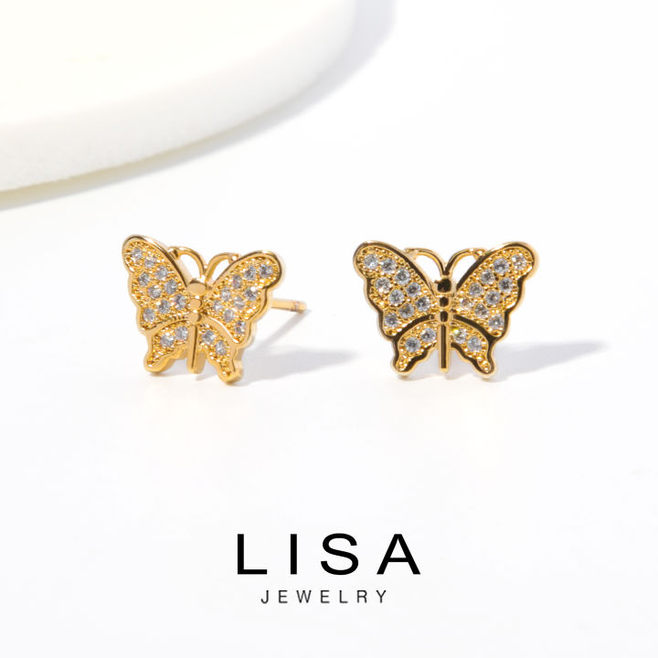 Lisa Jewelry 18K Gold Earrings Butterfly Diamond Earrings 89e | Lazada