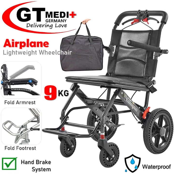 W94-A38-9 GT MEDIT GERMANY Ultra Lightweight Airplane Wheelchair Foldable Travel Wheel Chair ...