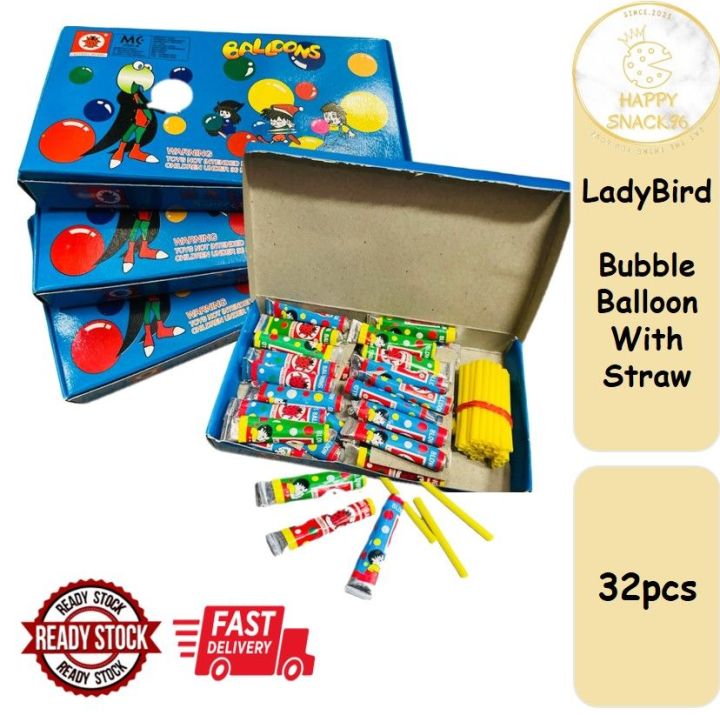 【32pcs】Bubble Balloon With Straw / LadyBird Belon Tiup / Blowing ...