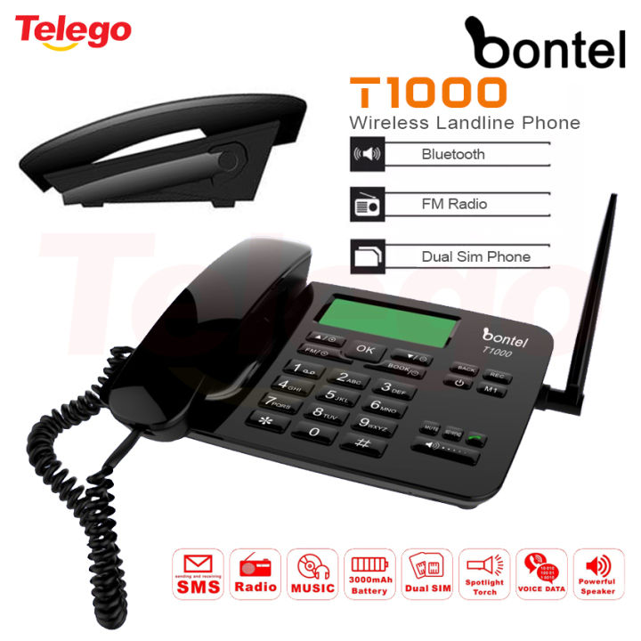 Bontel T1000 GSM Fixed Wireless Landline Desktop Phone 3000mAh Dual Sim ...