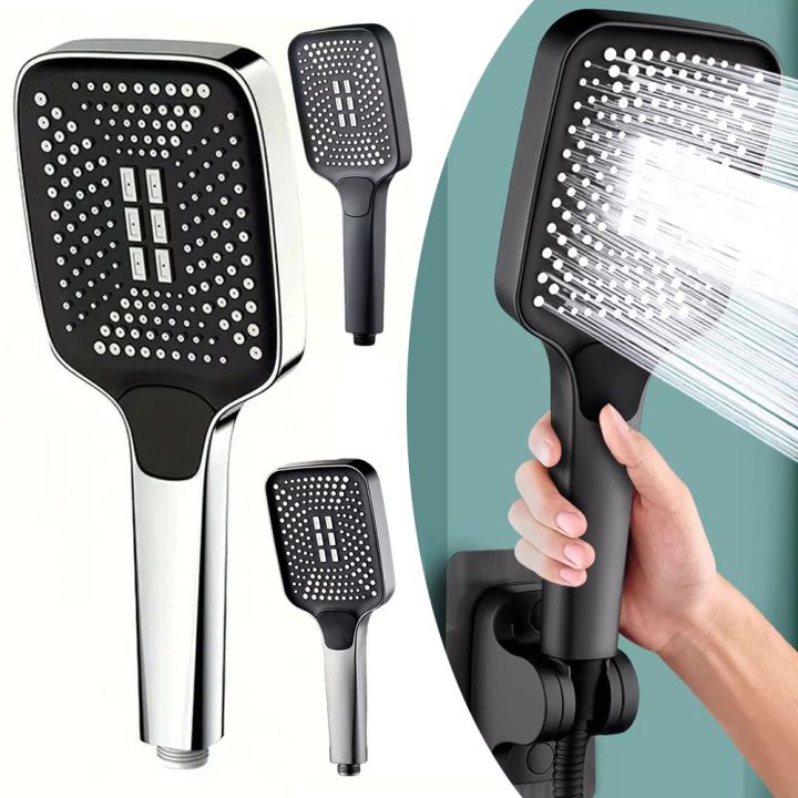 Bath High Pressure Shower Head 3 Mode Large Chrome Handset Heads Water