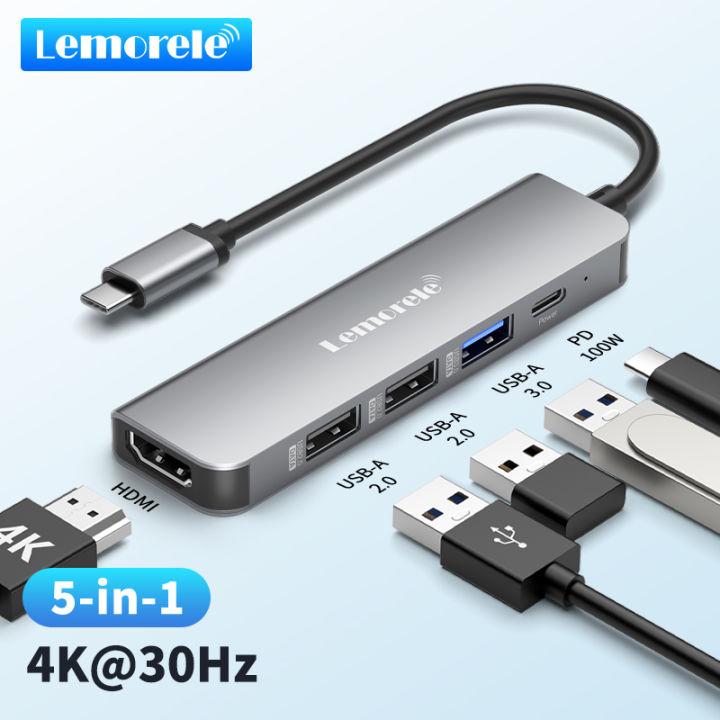 Lemorele TC101 USB C Hub 5-in-1 อะแดปเตอร์ HDMI 4K USB C Hub สำหรับ ...