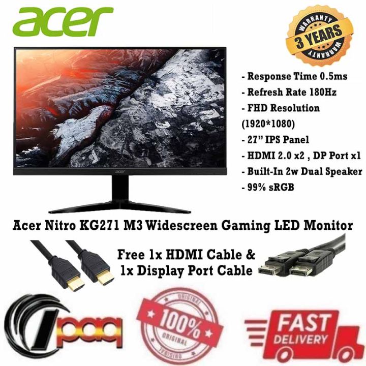 Acer Nitro KG271 M3 Widescreen Gaming Monitor (180HZ / 0.5MS / HDR10 ...