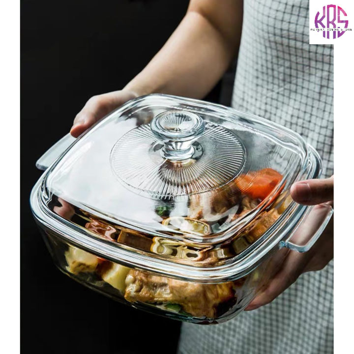 Korean Microwaveable Square Tempered Bakeware Glass Transparent with ...