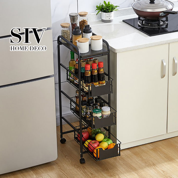 SIV 3,4,5 Tier Utility Trolley Rack Storage Rak Shelf Organizer With ...