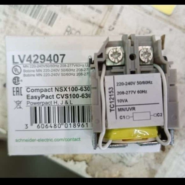 SCHNEIDER UVT MN / UVR UNDER VOLTAGE RELEASE MN LV429407 220-240VAC A3 ...