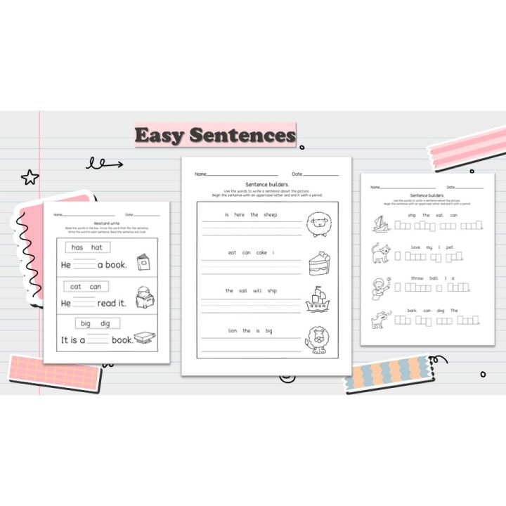 [PRE018] 14 pages Easy Sentences Worksheet for Pre-school PDF Digital ...