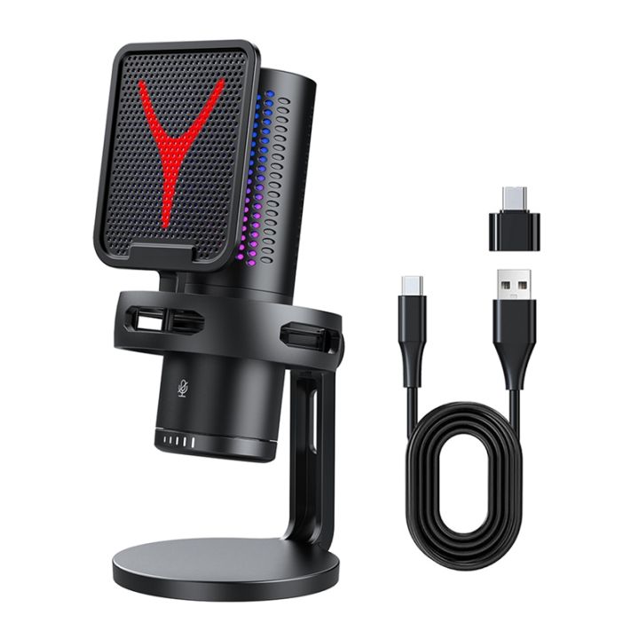 Gaming Microphone Professional Condenser Microphone RGB USB Wired Mic ...