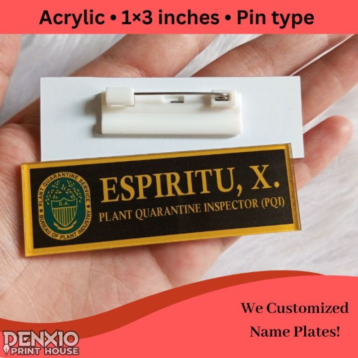 Customized Acrylic NamePlate Badge Pin Type 1x3 inches | Lazada PH