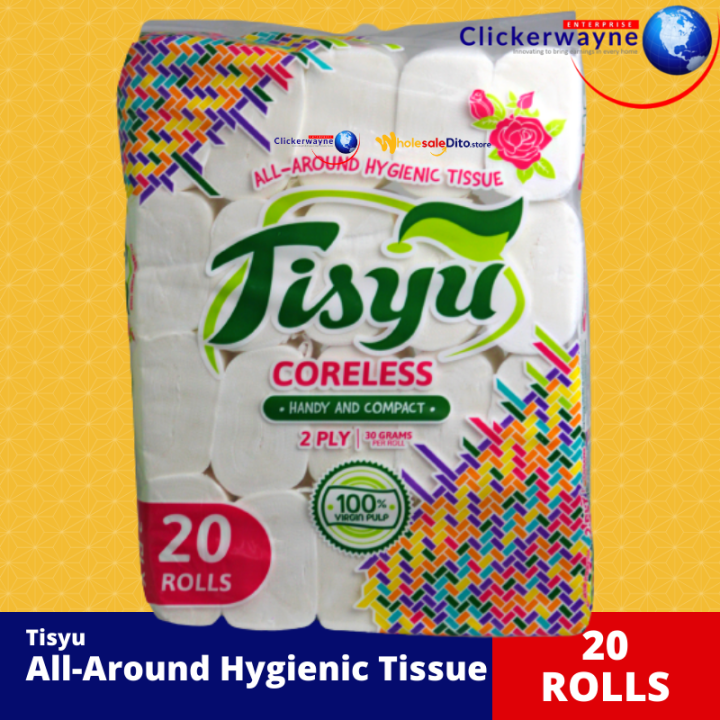 PACK OF 20 | 10 ROLLS Tisyu Coreless All-Around Hygienic Tissue 2 Ply ...