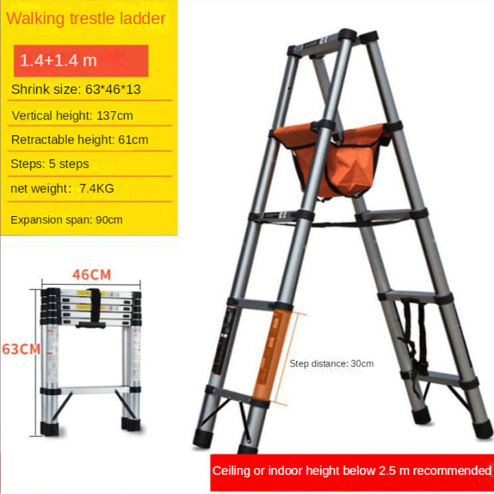 Stainless Steel Ladder A-type Telescopic Ladders 5-Step Folding Ladder Non-slip Extension Step ...