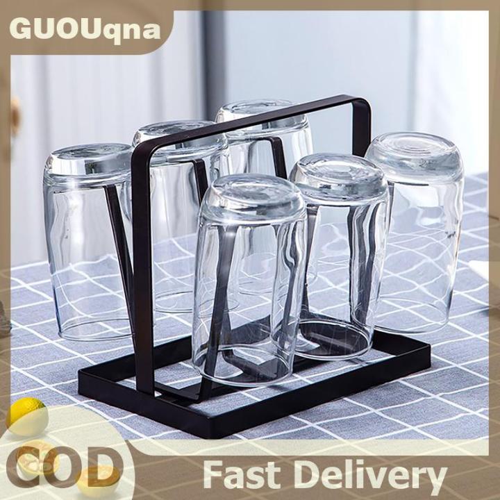 GUOUqna Thép Chai Cup Treo Khô Giá 6 Móc Tổ Chức Cho Uống Kính ...