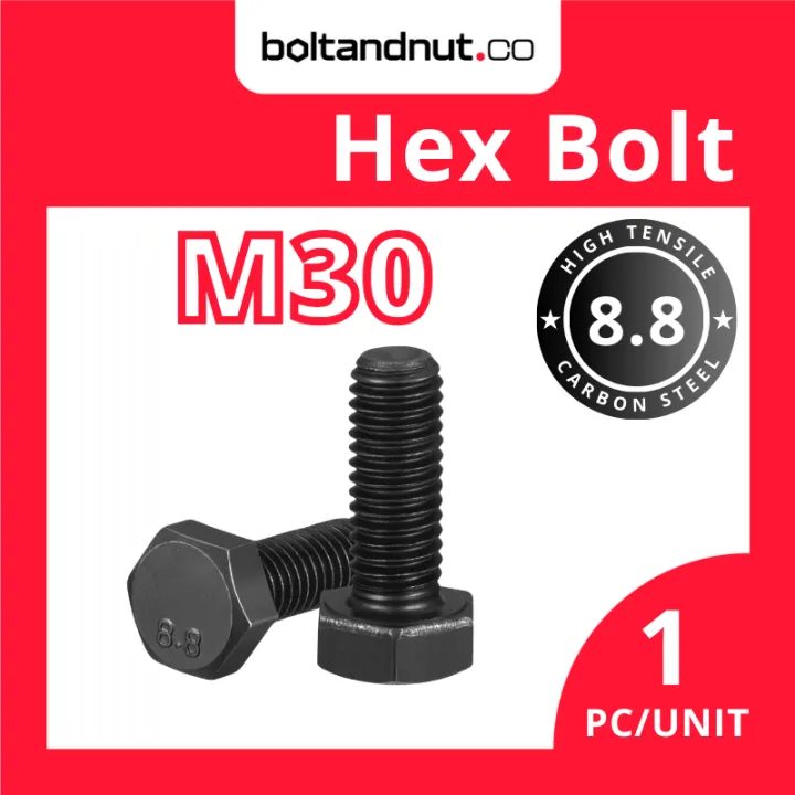M30 Hex Bolt DIN933 | Grade 8.8 High-Tensile Steel | Black Oxide ...