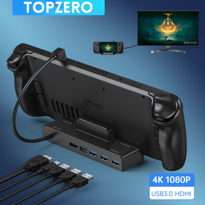 TOPZERO Steam Deck Docking Station TV Base Stand 6 in 1 Hub Compatible 4K 30Hz 60Hz HDMI USB3.0 ...