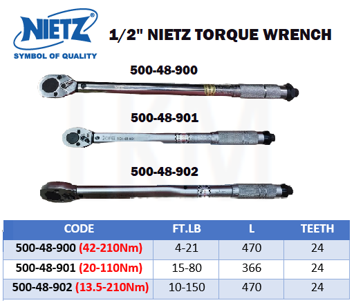 [LOCAL] NIETZ 1/2" Torque Wrench 20-110Nm, 42-210Nm, 13.5-210Nm | Lazada