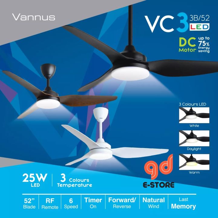 ALPHA Vannus - VC3 LED 3B 52 Inch 3 Colours LED DC Motor Ceiling Fan ...