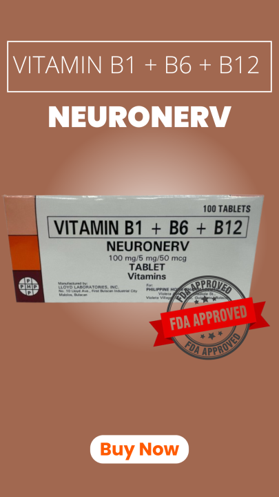 NEURONERV VITAMIN B1 + B6 + B12 B-COMPLEX100 Tablet Supplement ...
