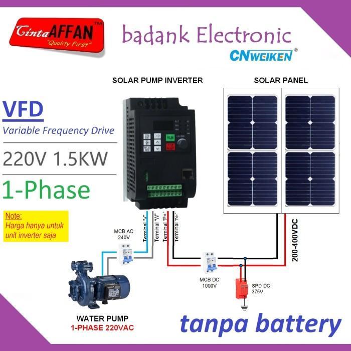 SOLAR WATER PUMP INVERTER 1-PHASE 1.5KW 2HP 7A OUTPUT 220VAC VFD ...