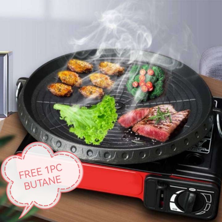 Round Samgyupsal Set Portable Butane Stove Non Stick Round Griller ...