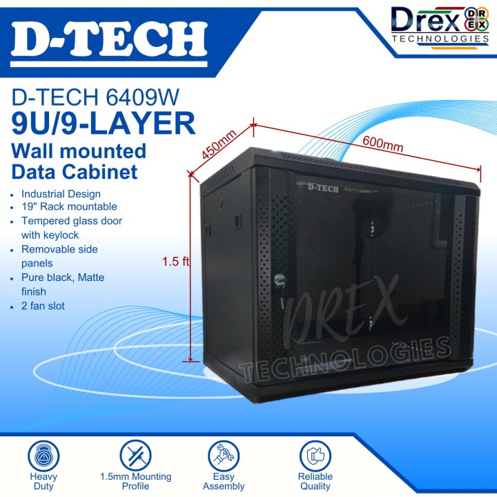 D-Tech 6409 9U Wallmounted Data Cabinet W=600 * D= 450 * H= 1.5FT ...