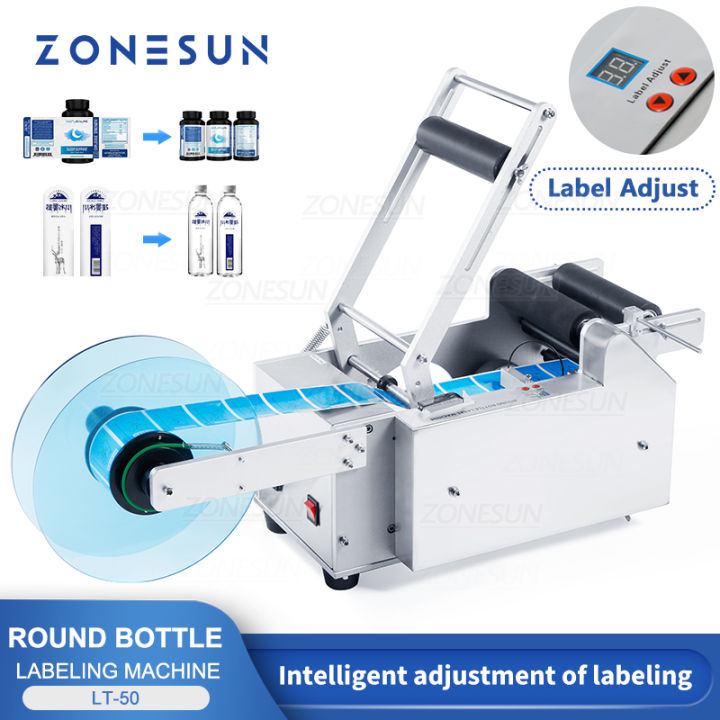 ZONESUN Round Bottle Label Machine Plastic Round Bottle Labeling Sticker Machine Label Dispenser ...