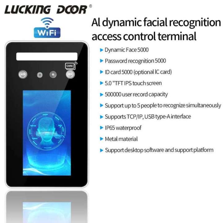 WIFi TCP/IP C/S LAN AI Dynamic Face Recognize Time Attendance Access Control hine Support PC ...