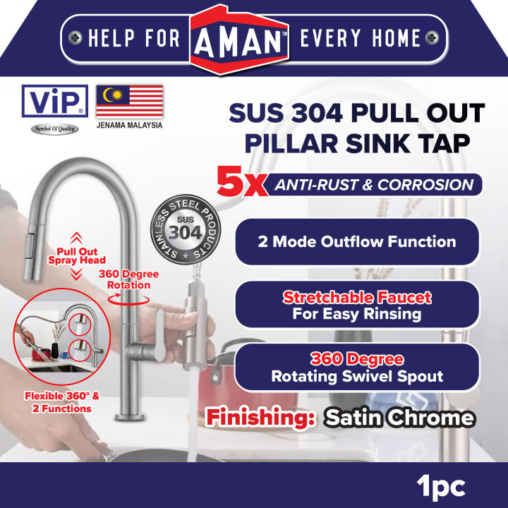ViP SUS304 Faucet Kitchen Basin Tap Stainless Steel 360 Swivel Pull Out ...