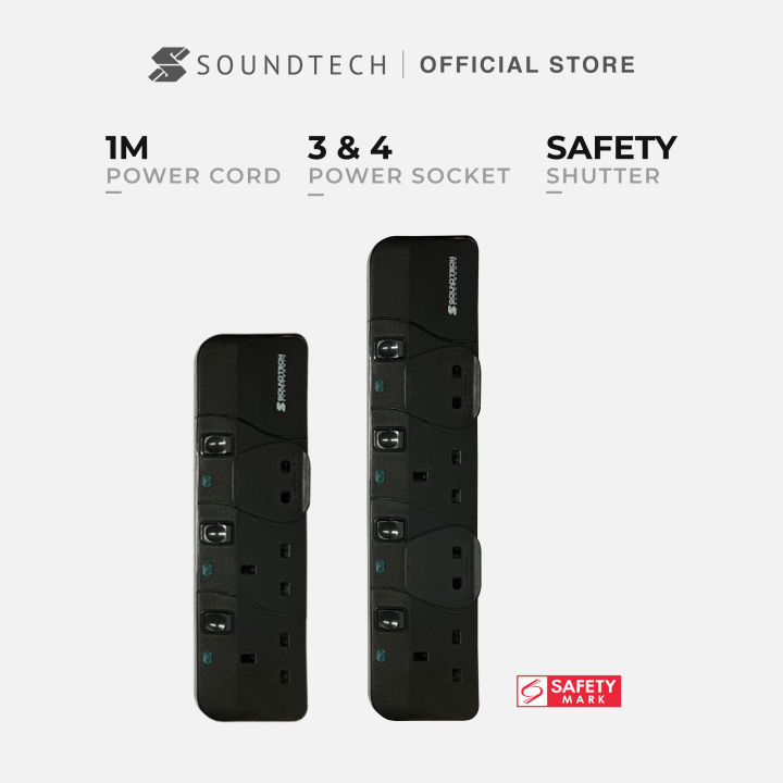 SOUNDTEOH 3WAYS - 4WAYS EXTENSION SOCKET (CABLE CORD: 1M) | Lazada ...