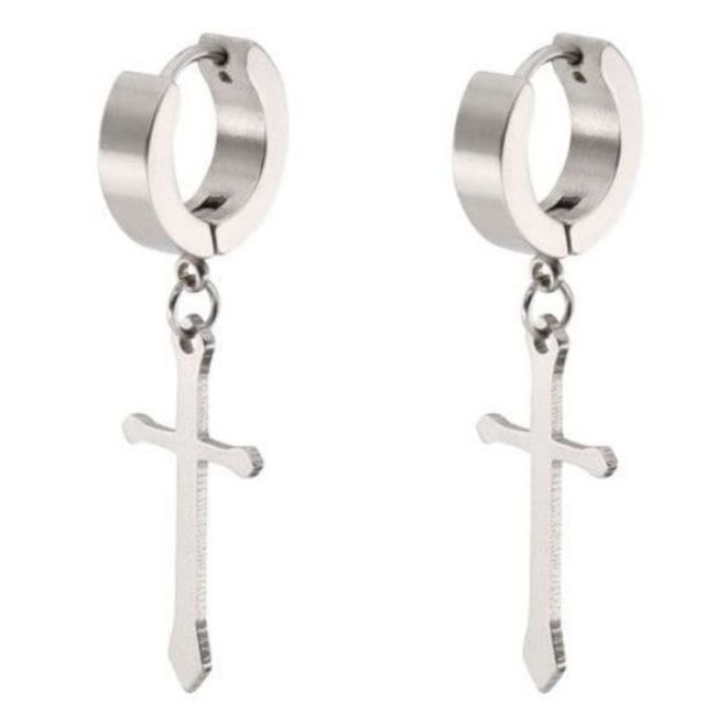 2PCS Anting Tindik Salib Hitam Silver Panjang Pria atau Wanita Cross ...