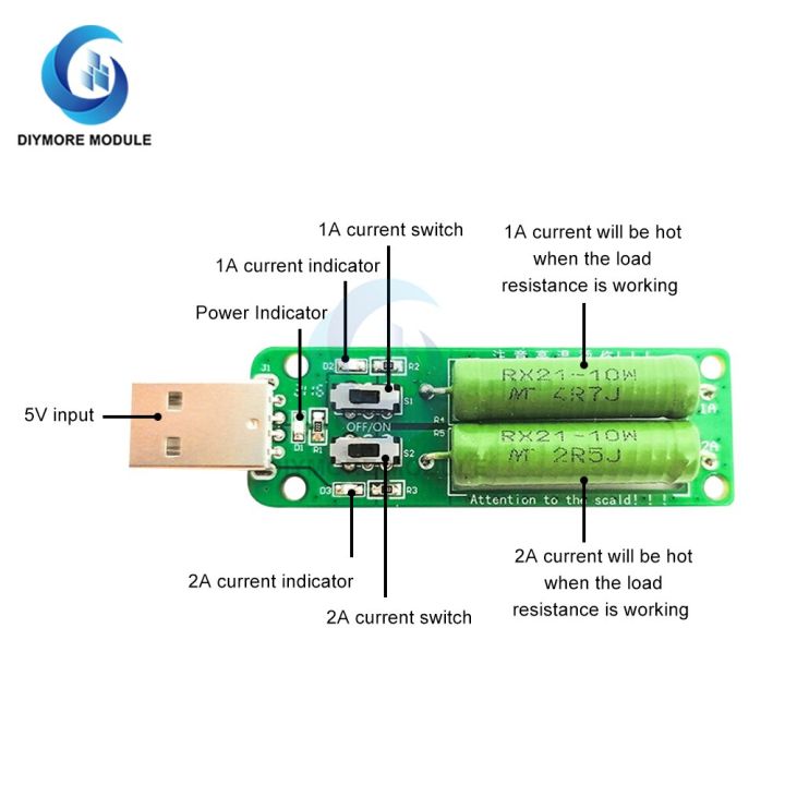 Resistor USB dc Electronic Load With Adjustable Switch 3 5V1A Current/2A/3A Battery Capacity ...