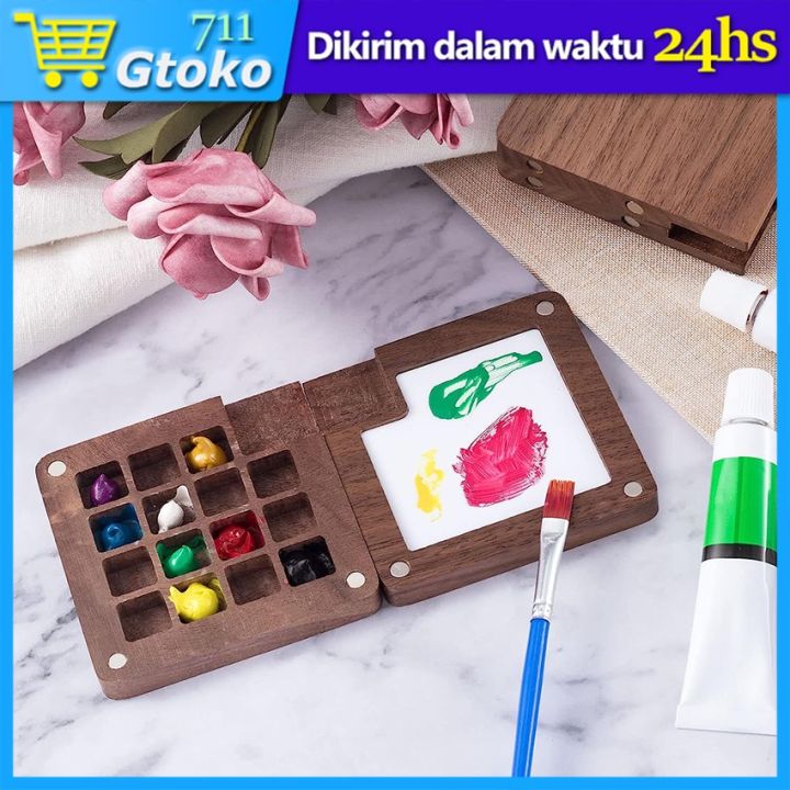 Wooden Painting Palette Color Disk Rectangle Kayu Palet Cat 8 Warna ...