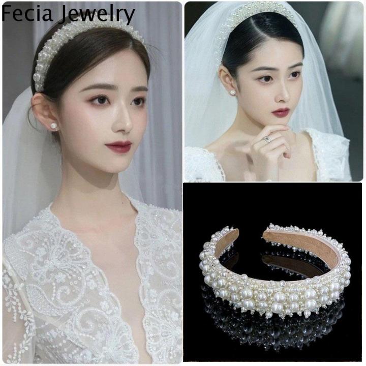 FECIA ใหญ่ ห่วงผมเจ้าสาว บาโรก ด้านกว้าง ที่คาดผมไข่มุก แฟชั่น แบบ ...