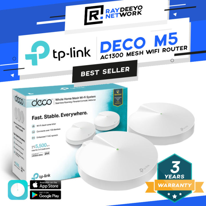 TP-LINK Deco M5 AC1300 Whole Home Mesh Wi-Fi System [1 Pack/2 Packs/3 Packs/M3W Add On Unit ...