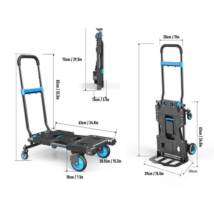 2 in 1 Folding Hand Cart 330LB Capacity Portable Foldable Hand Cart ...