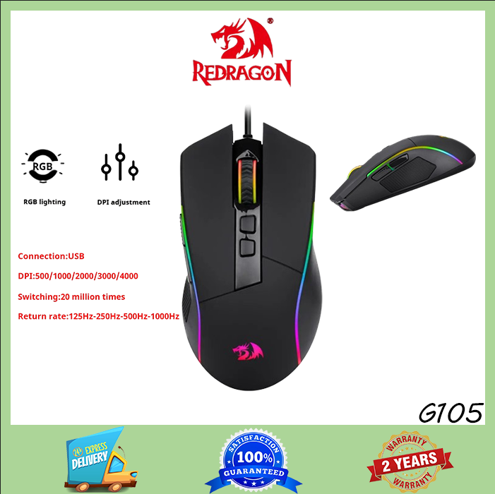 Redragon -G105 RGB Gaming Mouse With USB Cable 8000 Dpi 8 Buttons ...