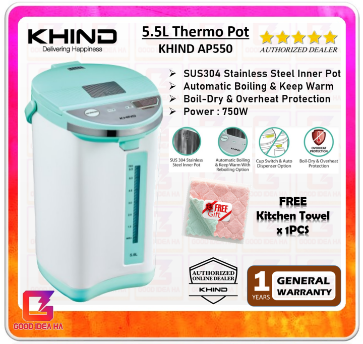 *FREE KITCHEN TOWEL* Khind Thermo Pot 5.5L Large Capacity AP550 [With ...