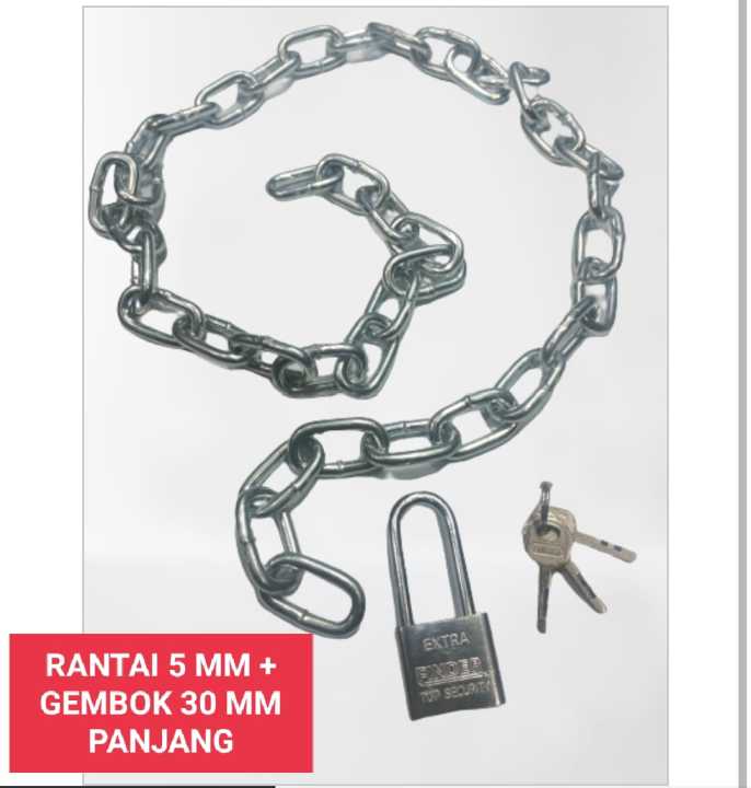 Paket Rantai Besi Kapal 3/16 (5 MM ) +Gembok30 mm Panjang Gembok Rantai ...