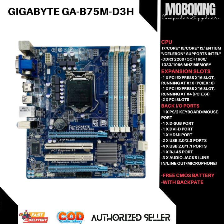 GIGABYTE GA-B75M-D3H Desktop 3RD GEN Motherboard B75 Socket LGA 1155 i3 ...