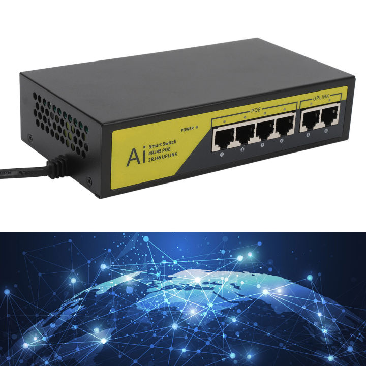 Network Ethernet Switch Hub 4 10/100mbps POE Ports 6 Port Ethernet PoE ...