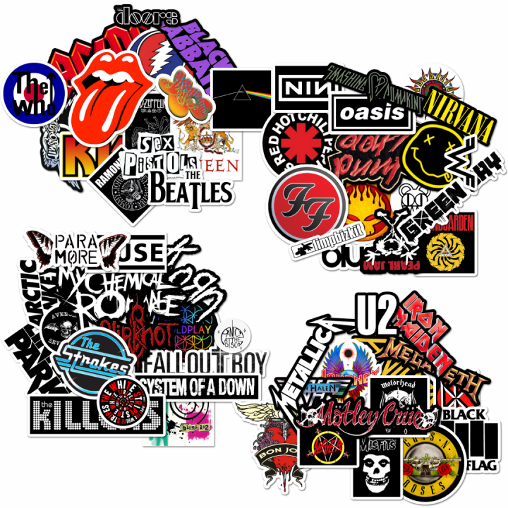 (BUNDLE OF 4) Rock Bands Logos Vinyl Sticker Packs - 70's, 80's, 90's ...