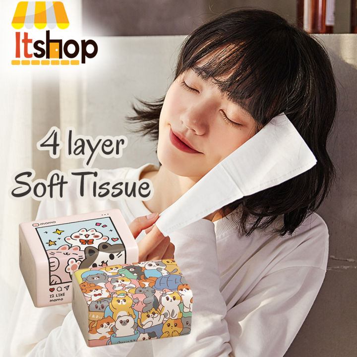 Ltshop Virgin Wood Pulp 4 Layers Soft Tissue Paper Wipes Cartoon Cute Cat Kitten 300 sheets/pack ...