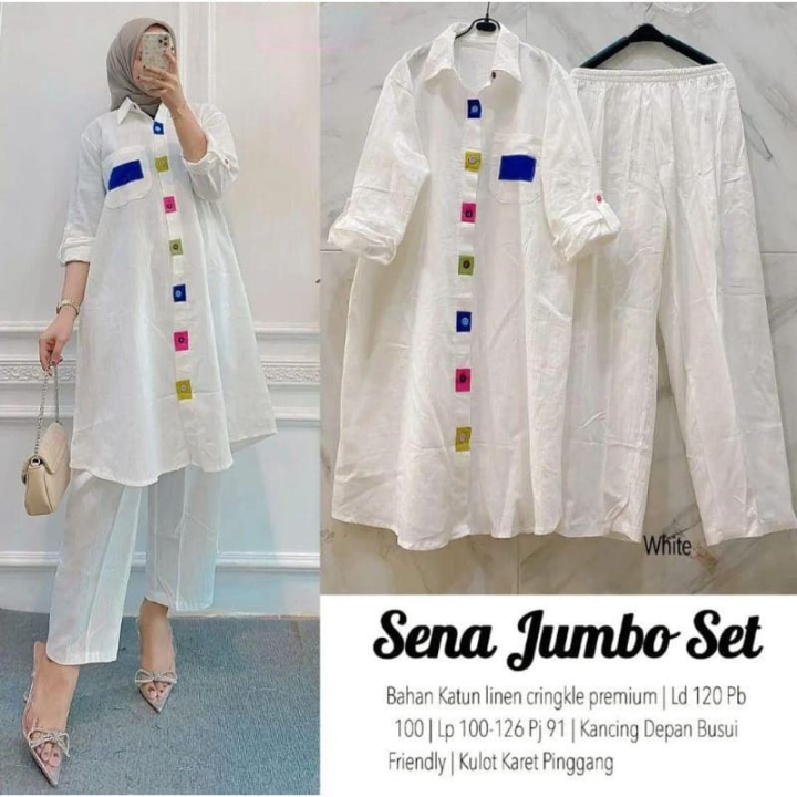 one set Sena Jumbo polos ld 120 || Setelan Muslimah Terbaru 2022 Tunik Dan Celana Bahan Linen ...