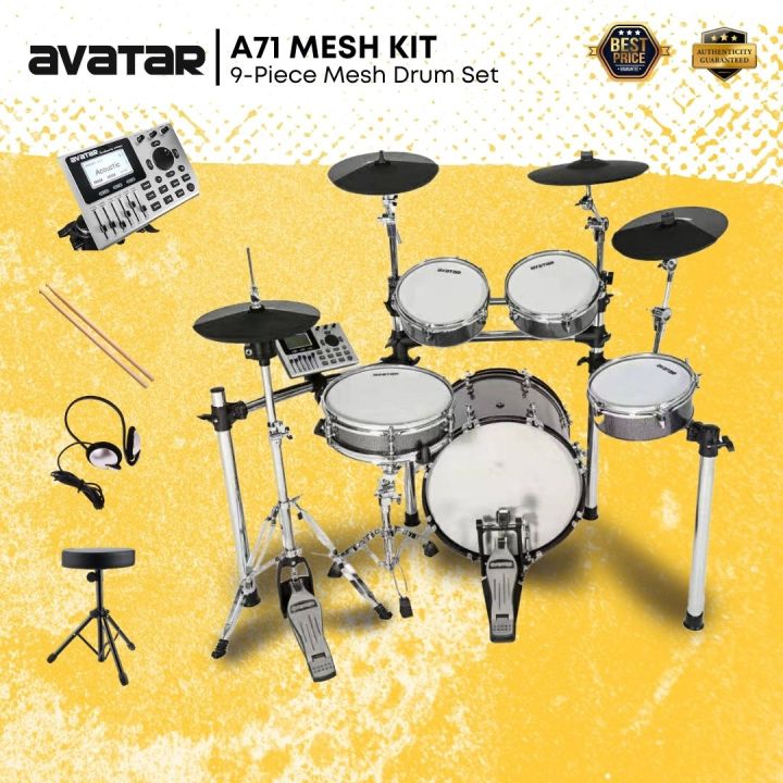 Avatar A71 9-Piece Mesh Kit Electric Drum Set with Shell (5pcs Drum Pad ...