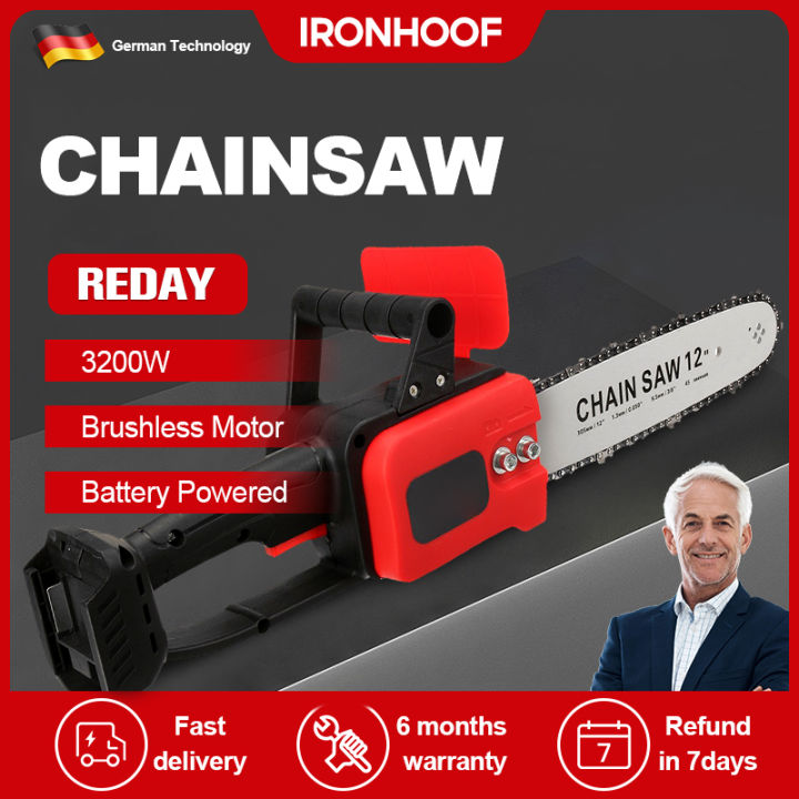 IRONHOOF 24V Gergaji Listrik Chainsaw Cordless 12 Inci Genggam Lithium ...