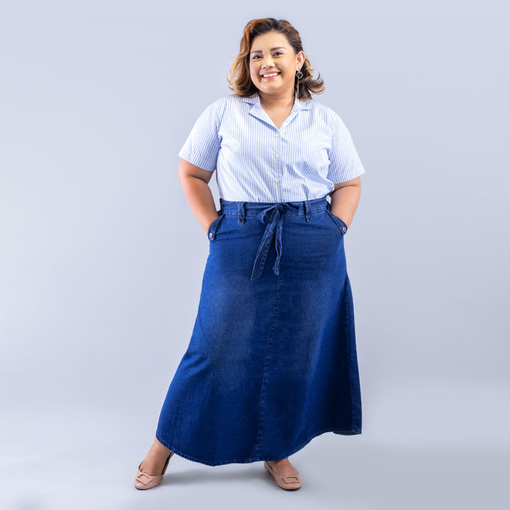 My Size - Rok Jeans Panjang Wanita Big Size Rok Denim FC335 | Lazada ...