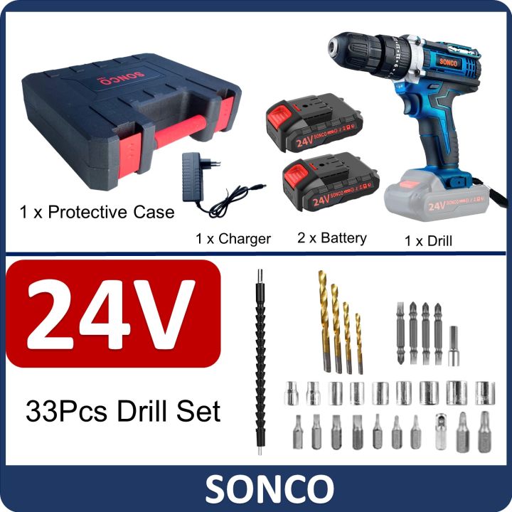 SONCO Cordless Impact Drill Screwdriver Hammer Drill 3 Mode 12v 18v 24v ...