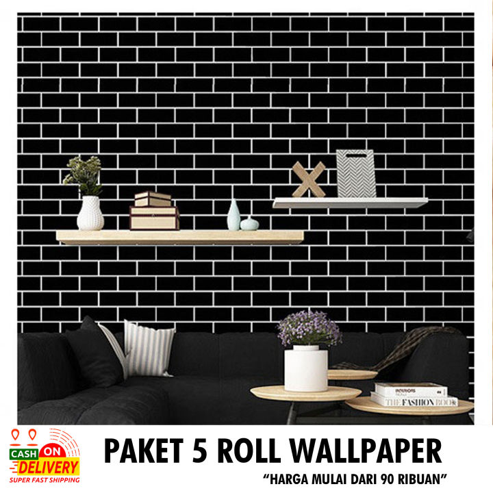 Wallpaper dinding kamar 5 meter paket 5roll / wallpaper motif bata ...