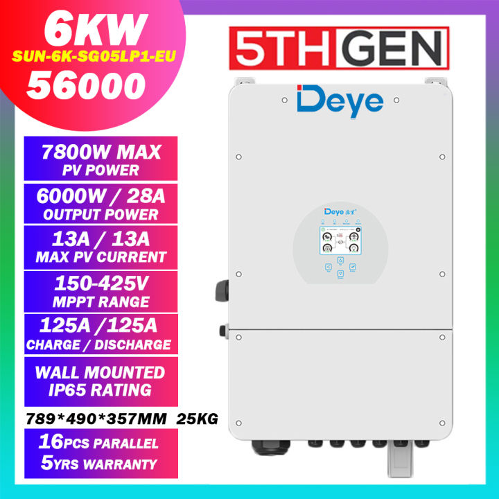 Deye 6kw 6000w 5kw 5000w Hybrid Solar Inverter with 5kw EPS and wifi, Can Parallel 8 Unit ...