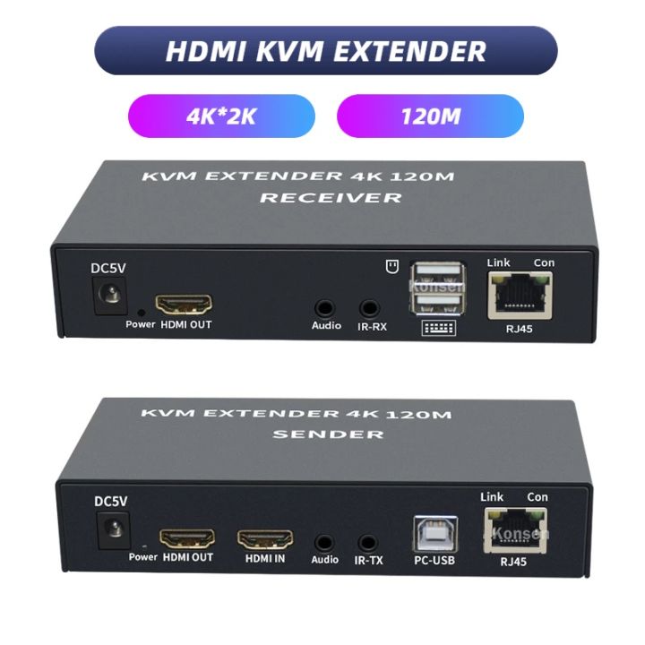 4K 120M HDMI KVM Extender via Cat5e6 Rj45 cable HDMI USB Extender ...